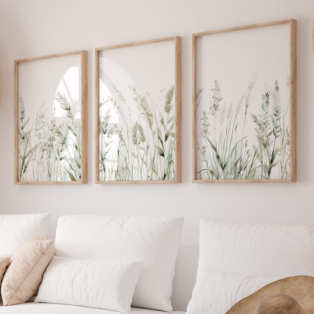 Botanical Grass Prints Set: Minimalist Green Wall Art (digital Download ...