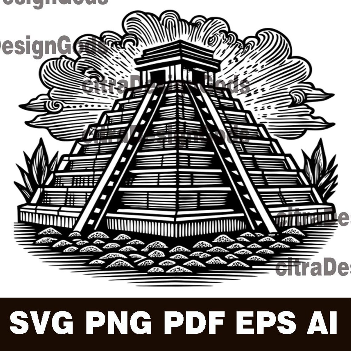 Mayan Pyramid Art SVG / Chichen Itza Wall Art / Aztec Pyramid /digital ...