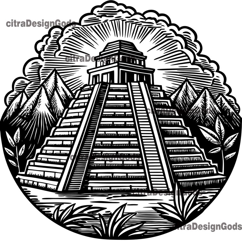 Mayan Pyramid Art SVG / Chichen Itza Wall Art / Aztec Pyramid /digital ...