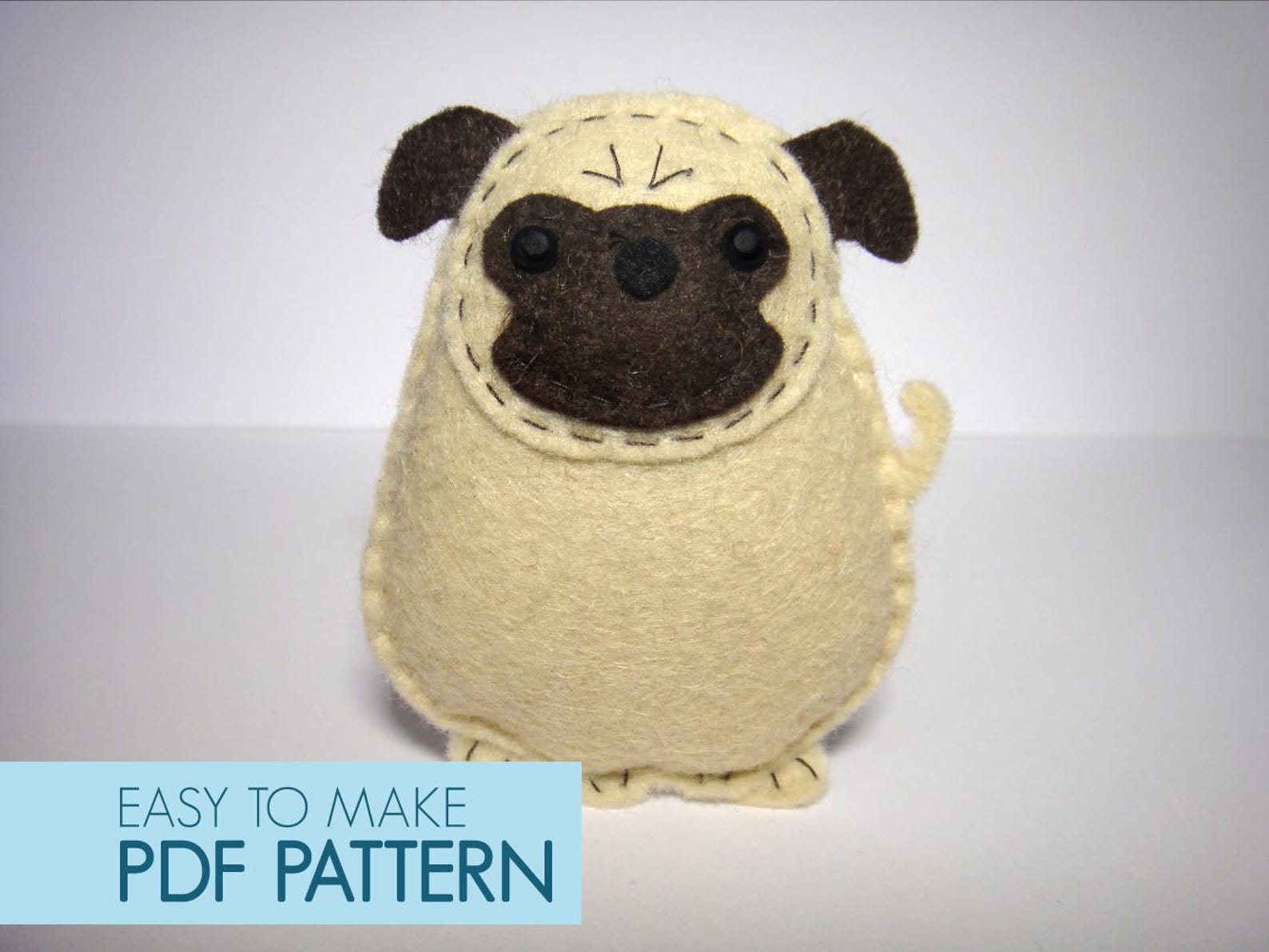 Felt Harold the Pug Sewing PDF Pattern, DIY Finger Puppet, Plush ...