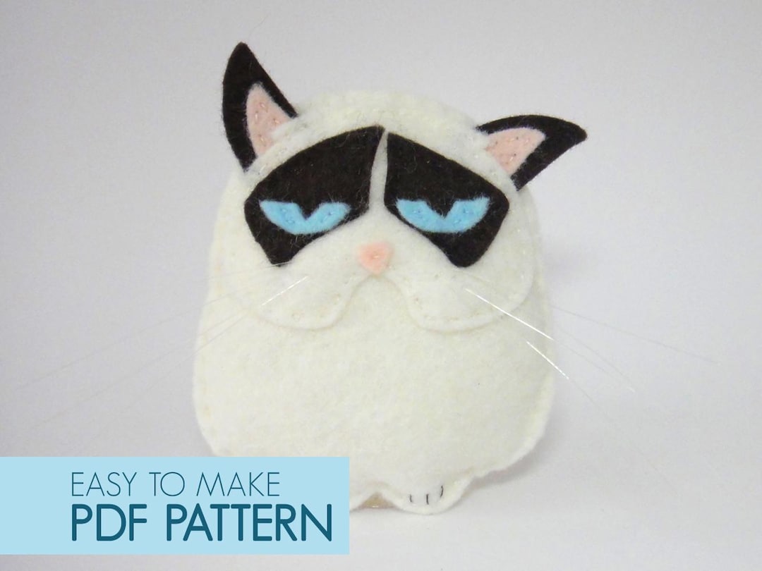 Felt Grumpy Cat Sewing PDF Pattern, DIY Finger Puppet, Plush Digital ...