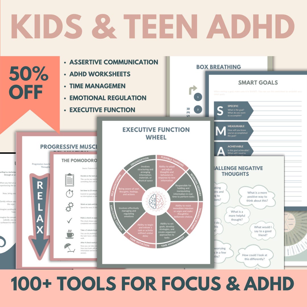 Adhd-executive Functioning Worksheet Bundle for Kids, Time Management ...