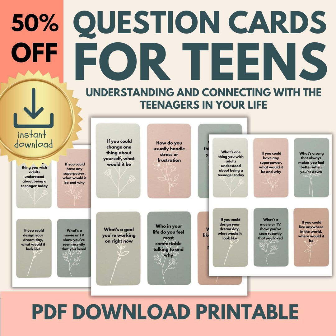 Therapy Question Cards for Teens, Counseling Flash Cards, Conversation ...