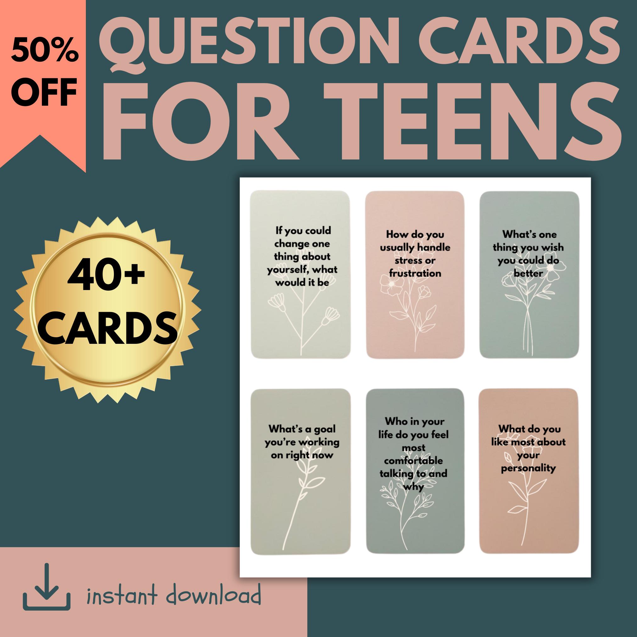 Therapy Question Cards for Teens, Counseling Flash Cards, Conversation ...