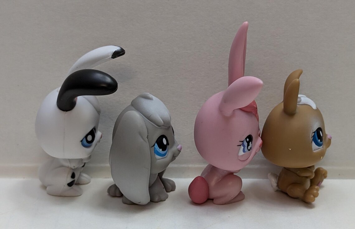 Hasbro Littlest Pet Shop LPS Set of 4 Pink Rabbit 500, Ram Rabbit 346 ...