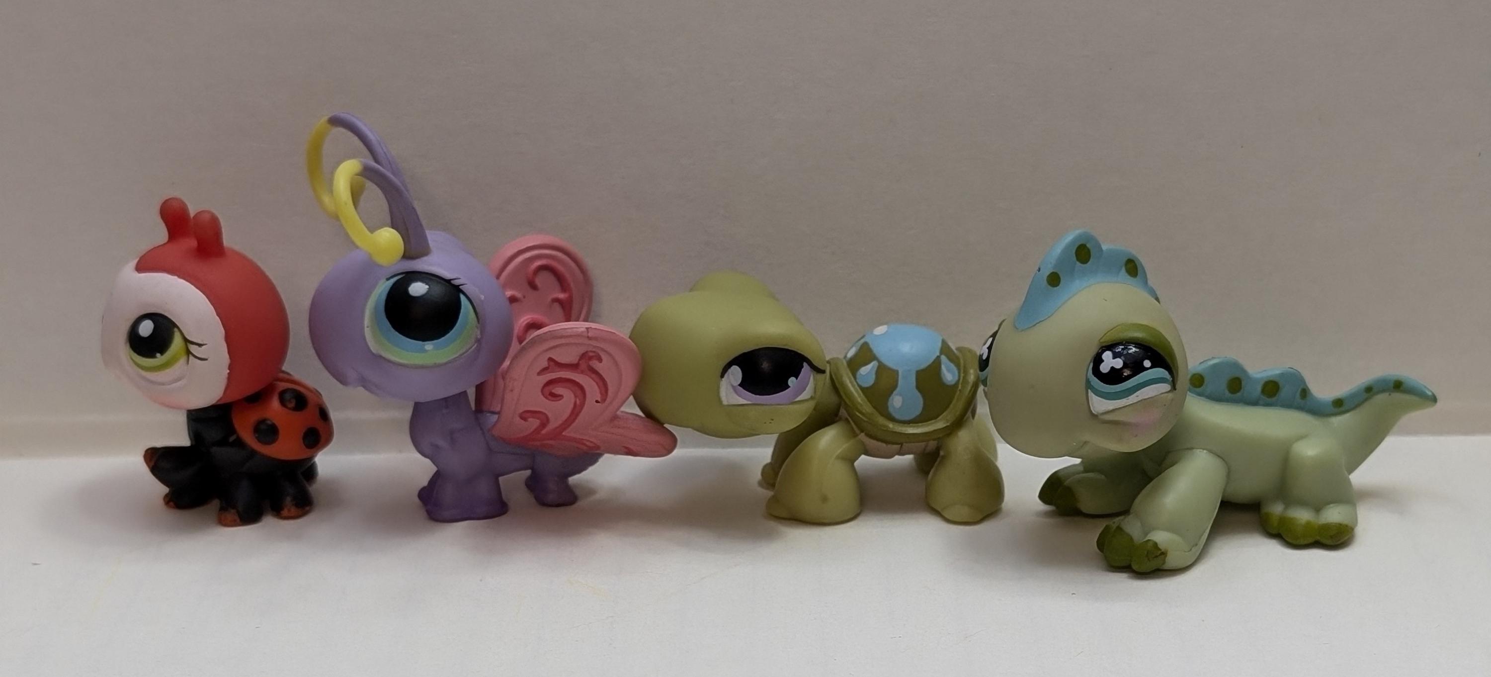 Hasbro Littlest Pet Shop LPS Set of 4 Papilon 93, Ladybug 221, Iguana ...