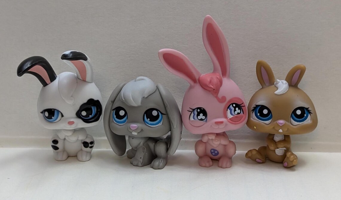 Hasbro Littlest Pet Shop LPS Set of 4 Pink Rabbit 500, Ram Rabbit 346 ...