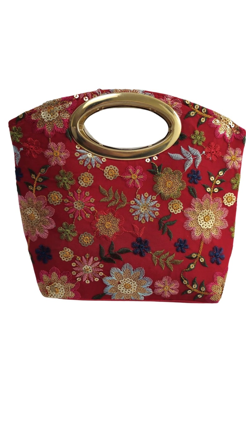 Embroidery Floral Clutch Bag-ethnic Indian Handbag With Golden Handle ...