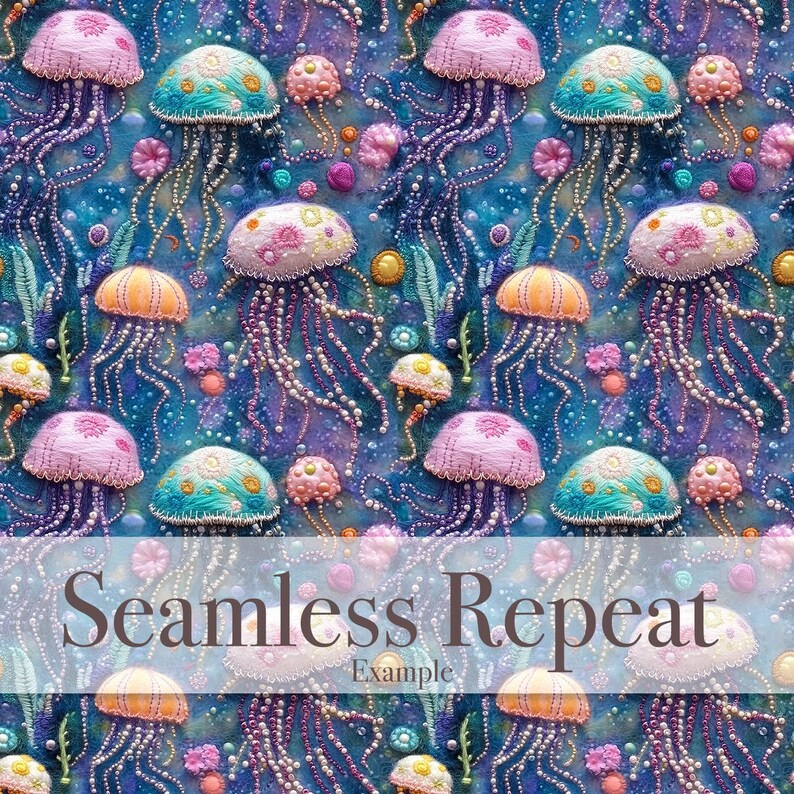 Jellyfish Pearls 3D Ocean Underwater Seamless Pattern. Digital Paper ...