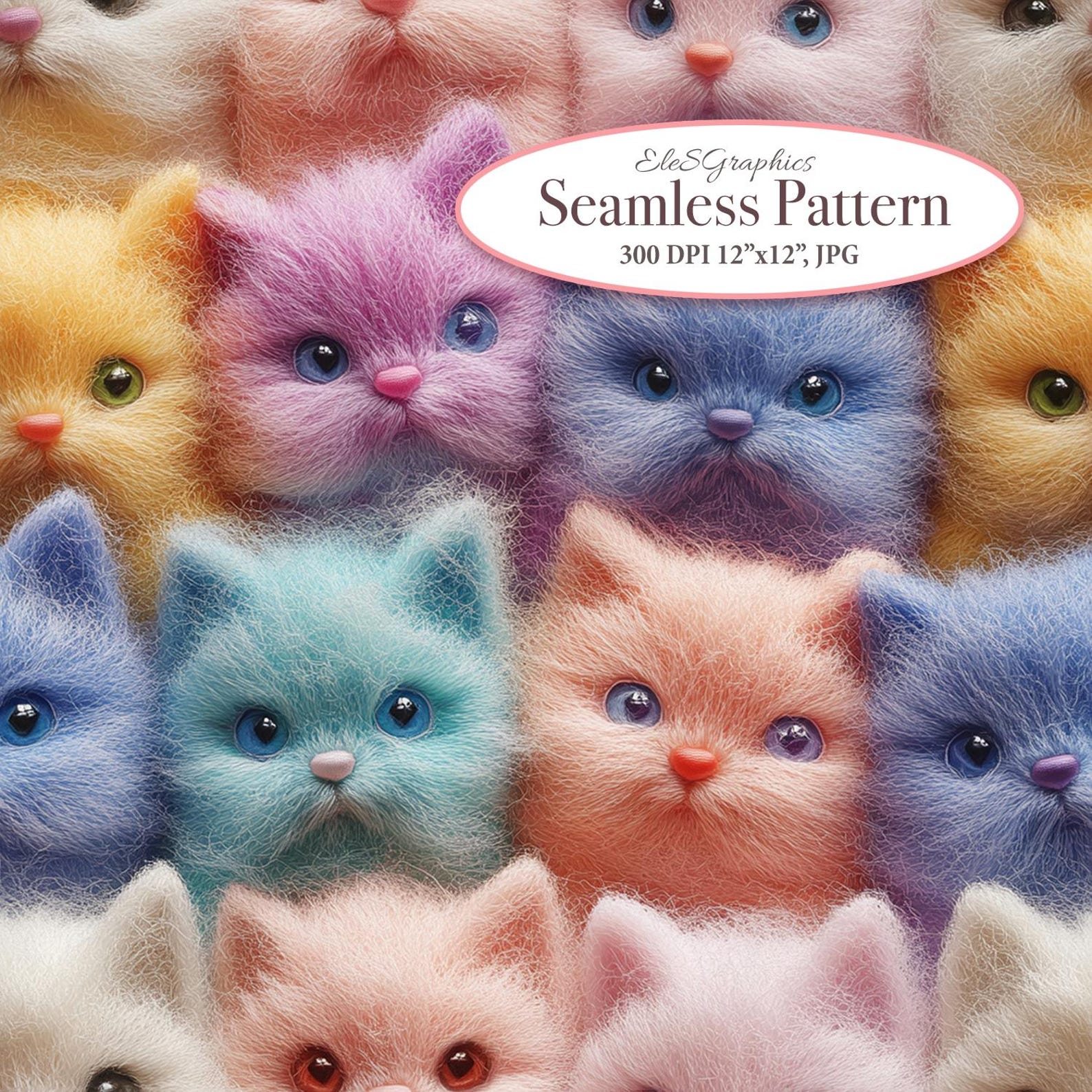 Cute Cozy Pastel Cats Seamless File. Felted Kitten Seamless Pattern ...