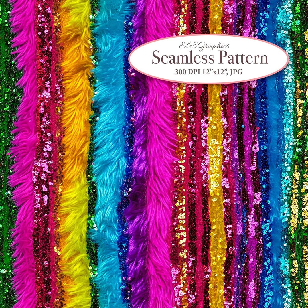 Rainbow Faux Fur Sequin Stripes Seamless Pattern. Colorful Fabric ...