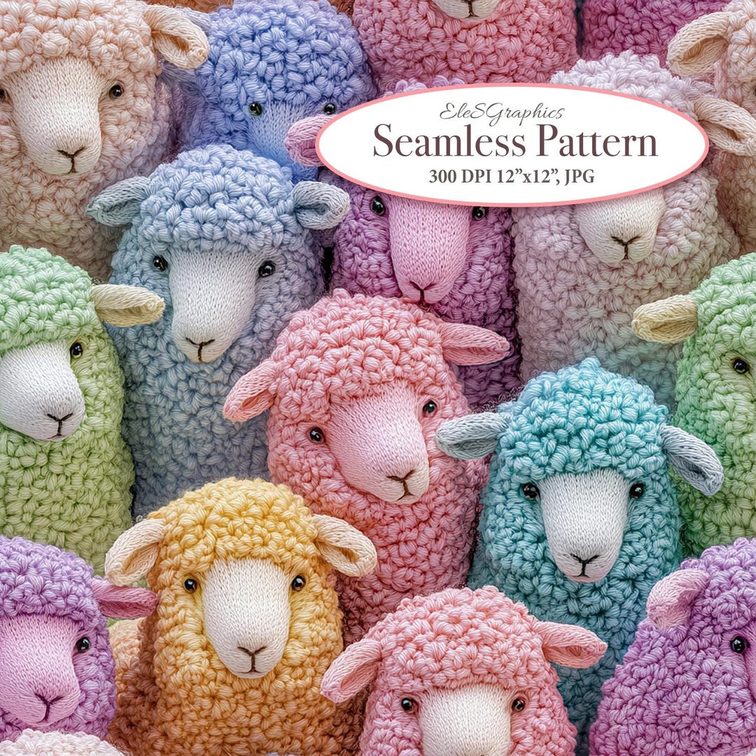 Cute Pastel Fluffy Sheep Animal. Nursery Knitted Felted Faux Embroidery ...