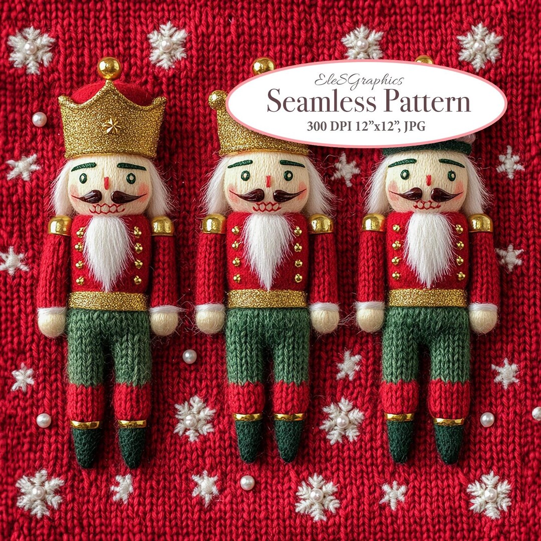 Cute Christmas Nutcracker on Red. Knitted Faux Embroidery Seamless 3D ...
