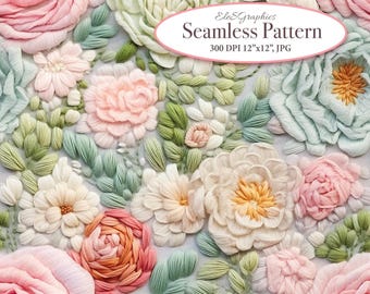 Floral Peony Seamless Pattern Grey. Shabby Chic Roses. Pastel 3D ...
