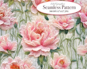 Floral Peony Seamless Pattern Grey. Shabby Chic Roses. Pastel 3D ...