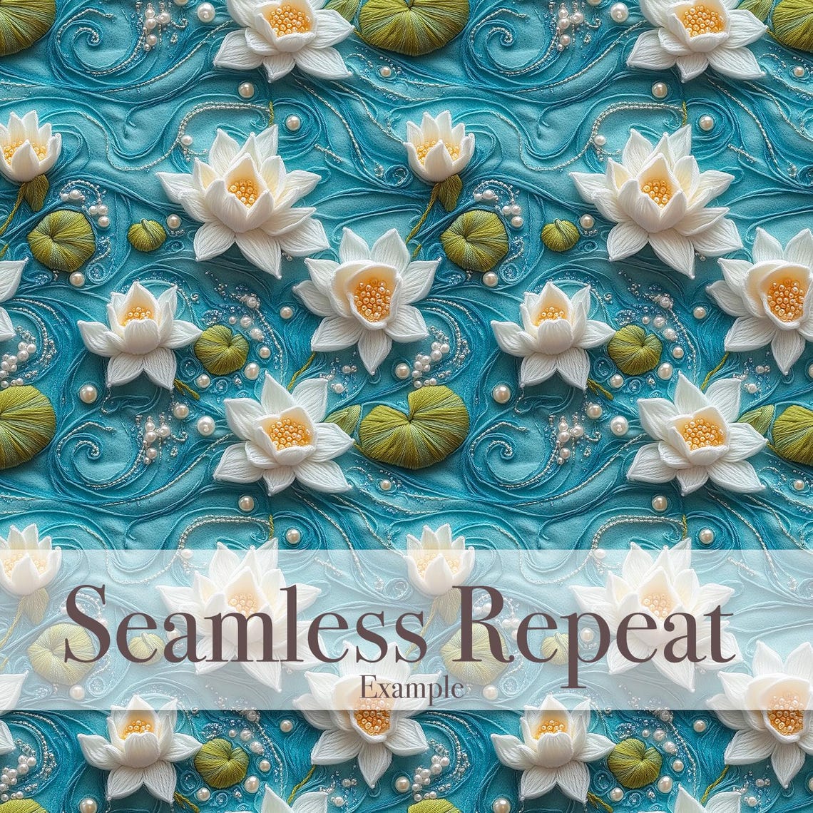 Floral Felted Water Lily Lotus Flowers Seamless Pattern. Pastel 3D Felt ...