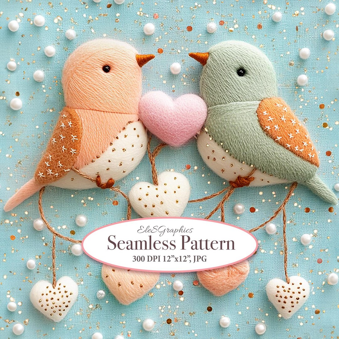 Cute Valentine Lovebirds . Love Birds Heart. Pastel Knitted Felted Faux ...