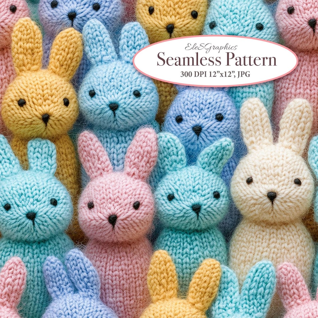 Cute Pastel Rabbits Bunny Seamless Pattern. Nursery Knitted Hares. 3D ...