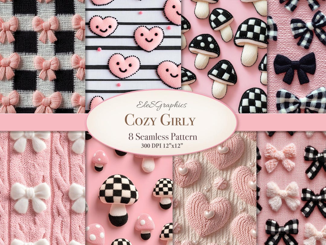 Retro Girly Seamless Repeating Pattern Bundle. Digital Download. Faux ...