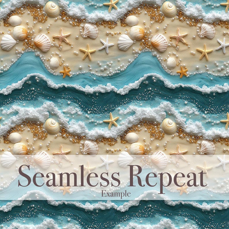 Ocean Waves Beach Seashell Starfish Underwater 3D Seamless Pattern ...