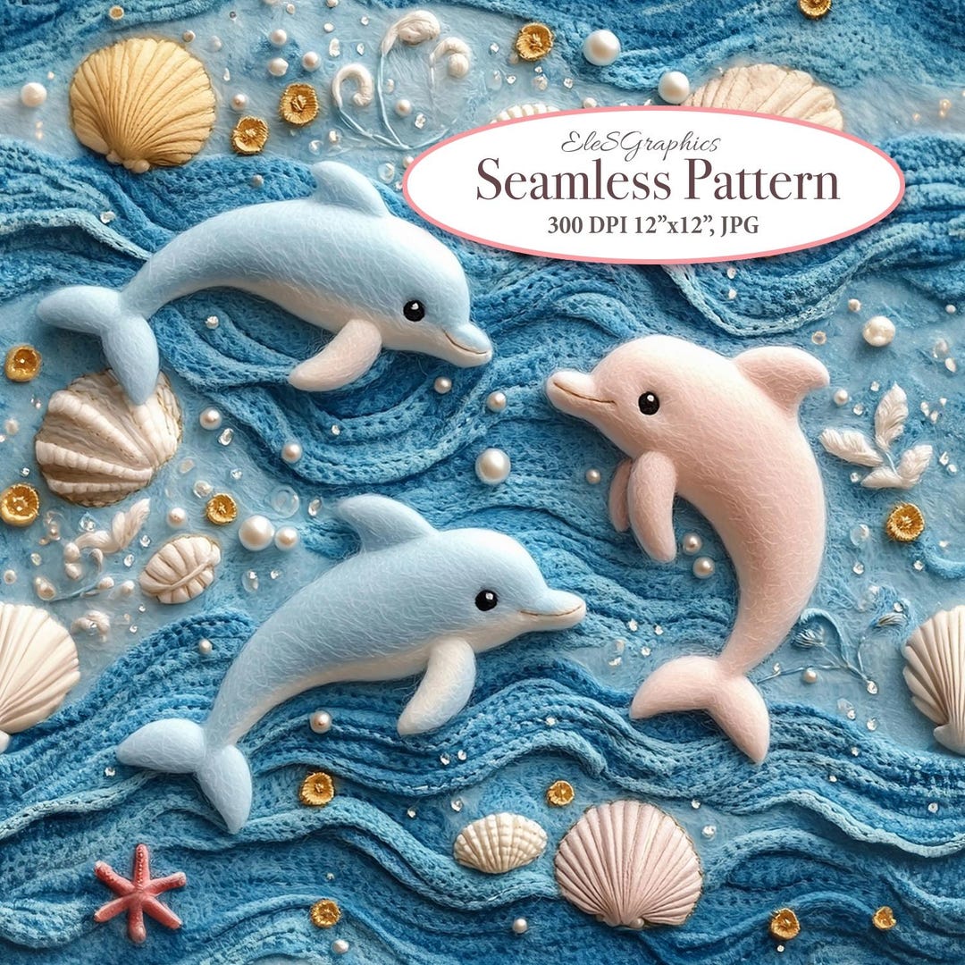Felted Cute Dolphin Pearls Ocean Underwater 3D Seamless Pattern. Faux ...