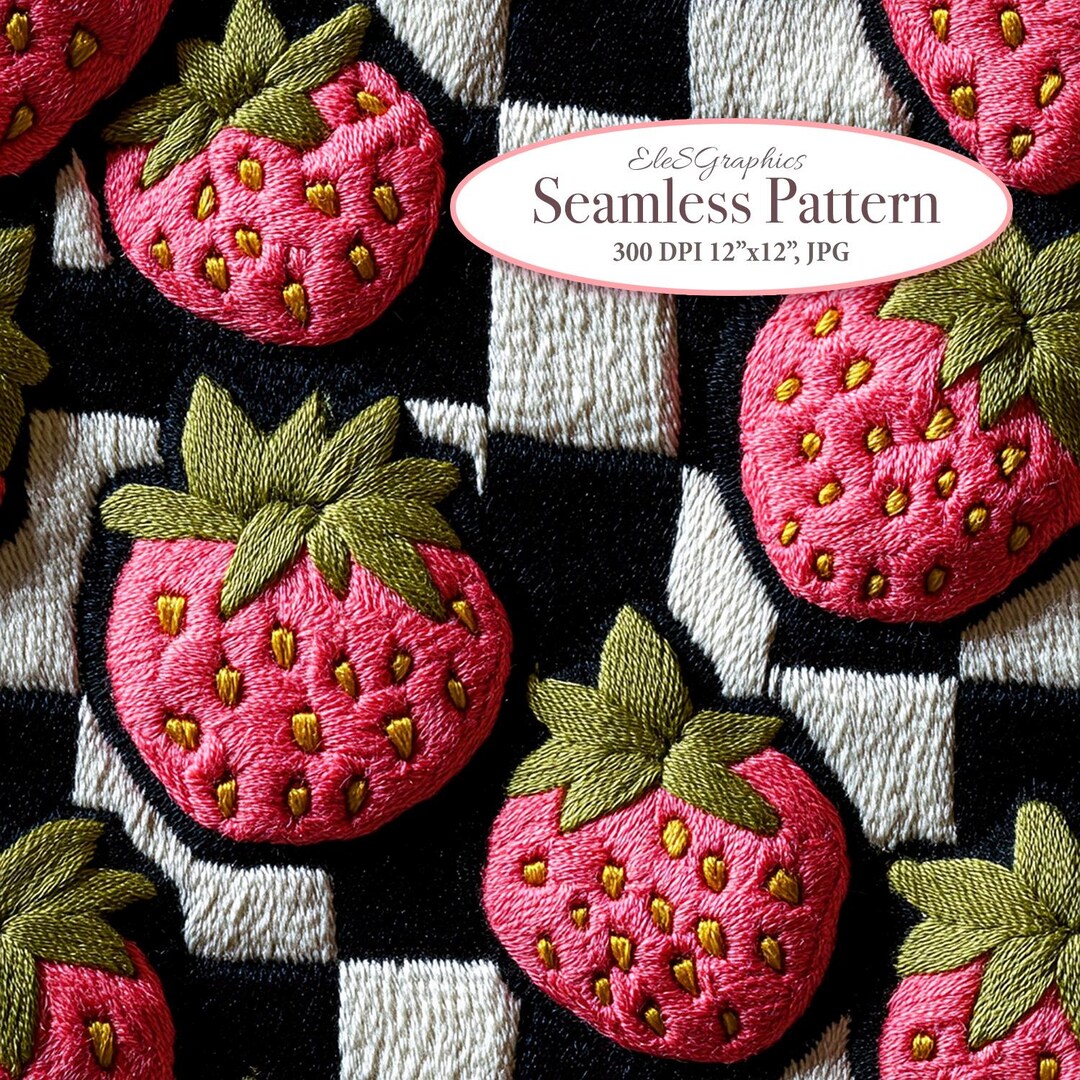 Girly Pink Strawberry Fruit Retro Checkerboard Seamless Pattern ...