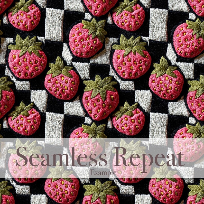 Girly Pink Strawberry Fruit Retro Checkerboard Seamless Pattern ...