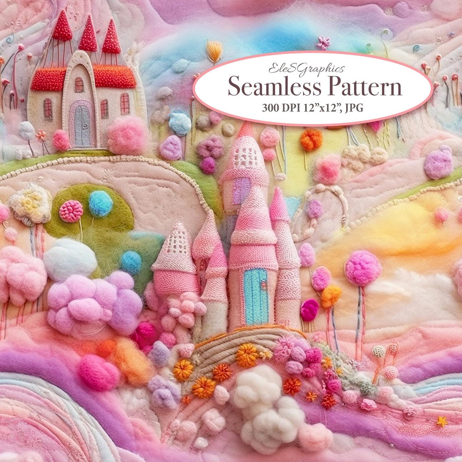 Candy Pink Sweet Fairy Princess Land Seamless Pattern.pastel 3D Knitted ...