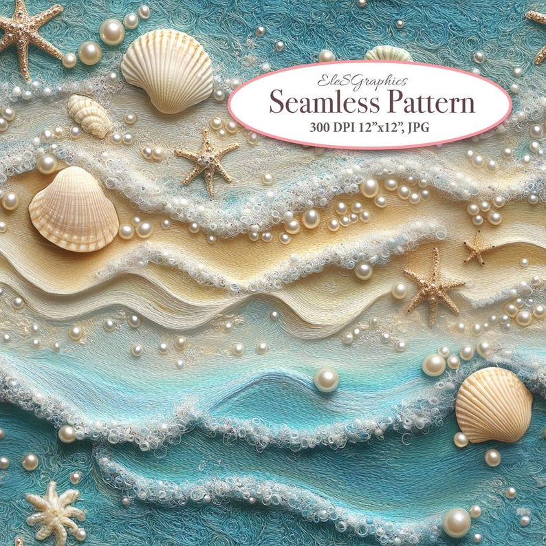 Ocean Waves Beach Seashell Starfish Underwater 3D Seamless Pattern ...