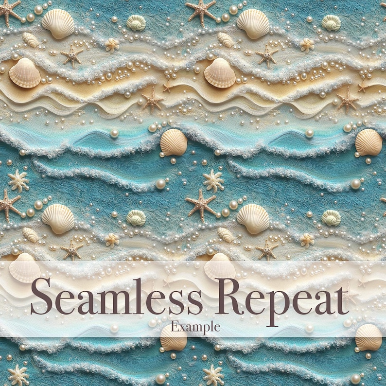 Ocean Waves Beach Seashell Starfish Underwater 3D Seamless Pattern ...