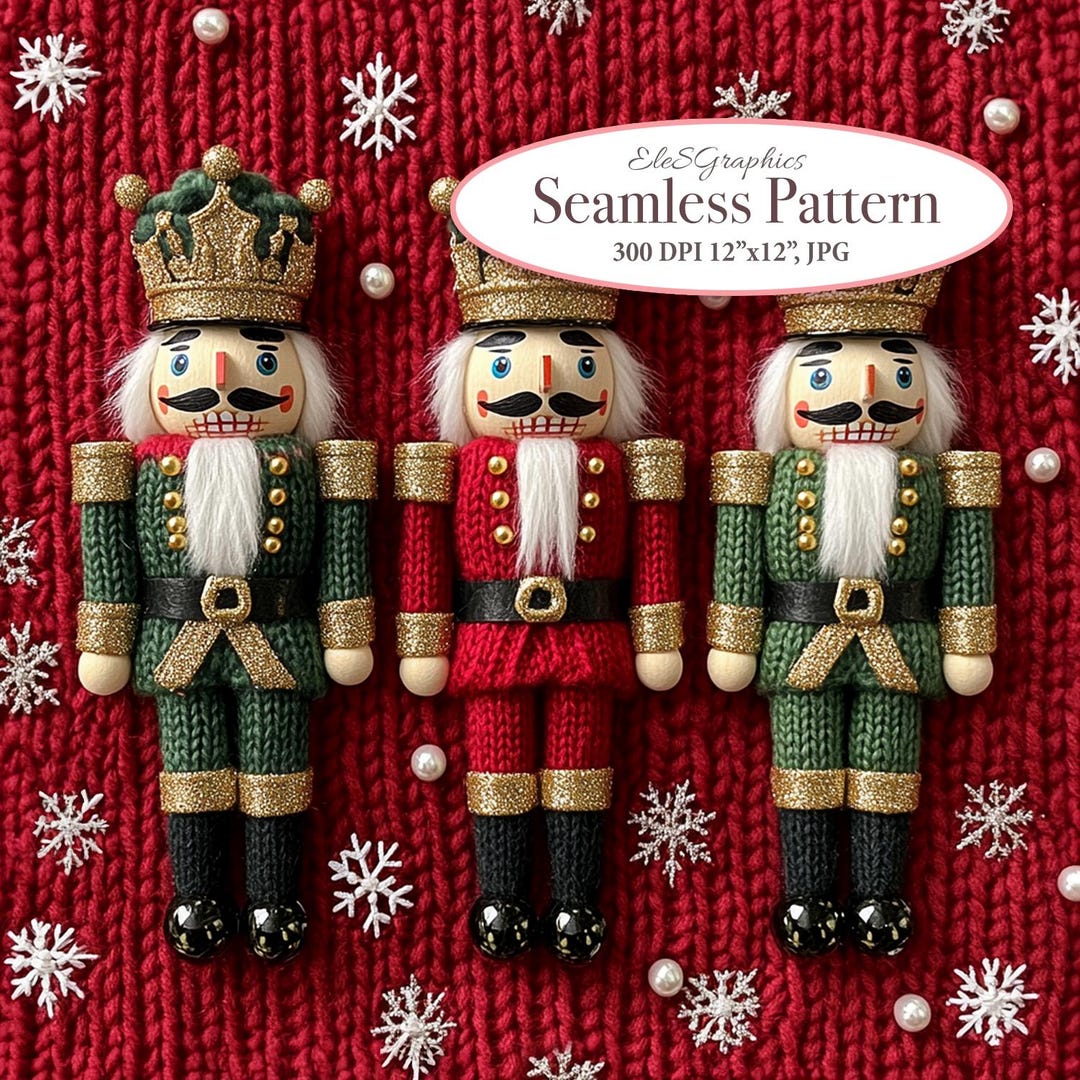 Cute Christmas Nutcracker on Red. Knitted Faux Embroidery Seamless 3D ...