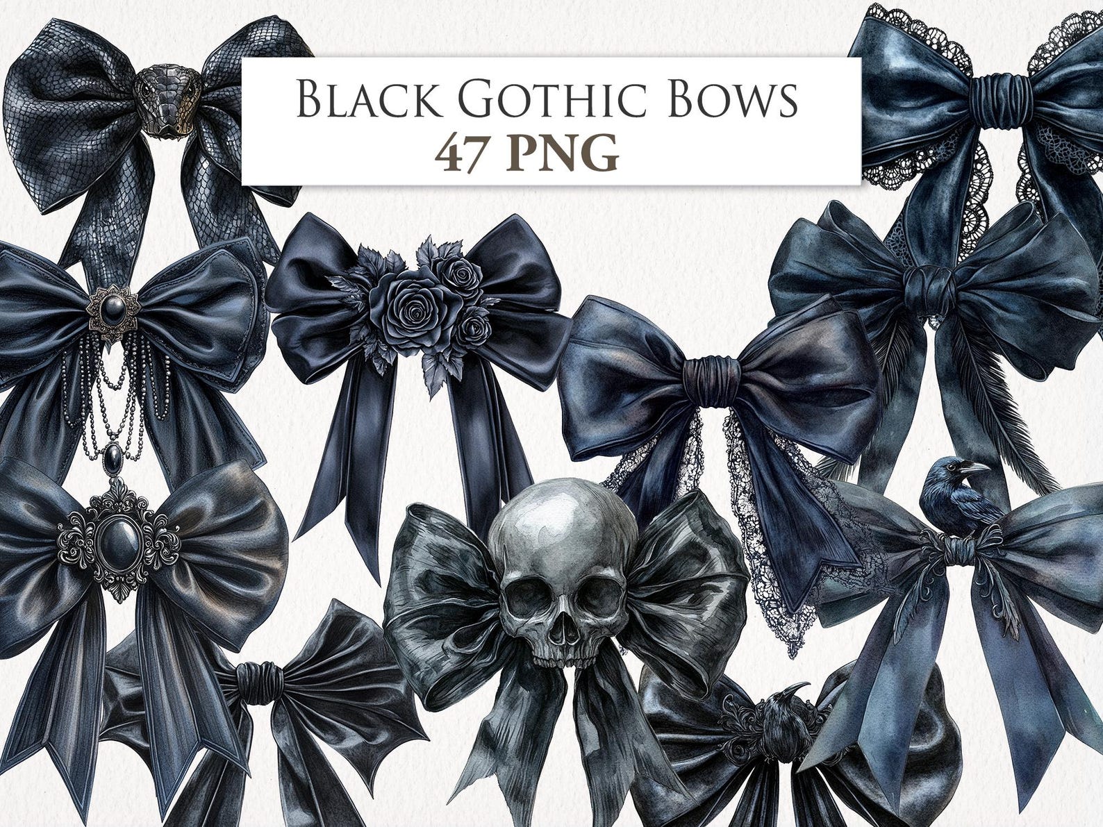 Halloween Black Bows Coquette Clipart Bundle. Watercolor Illustration ...