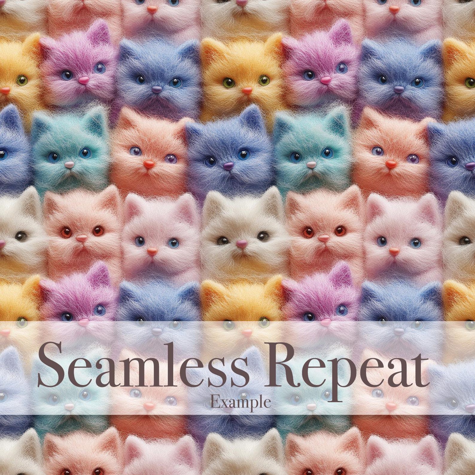 Cute Cozy Pastel Cats Seamless File. Felted Kitten Seamless Pattern ...