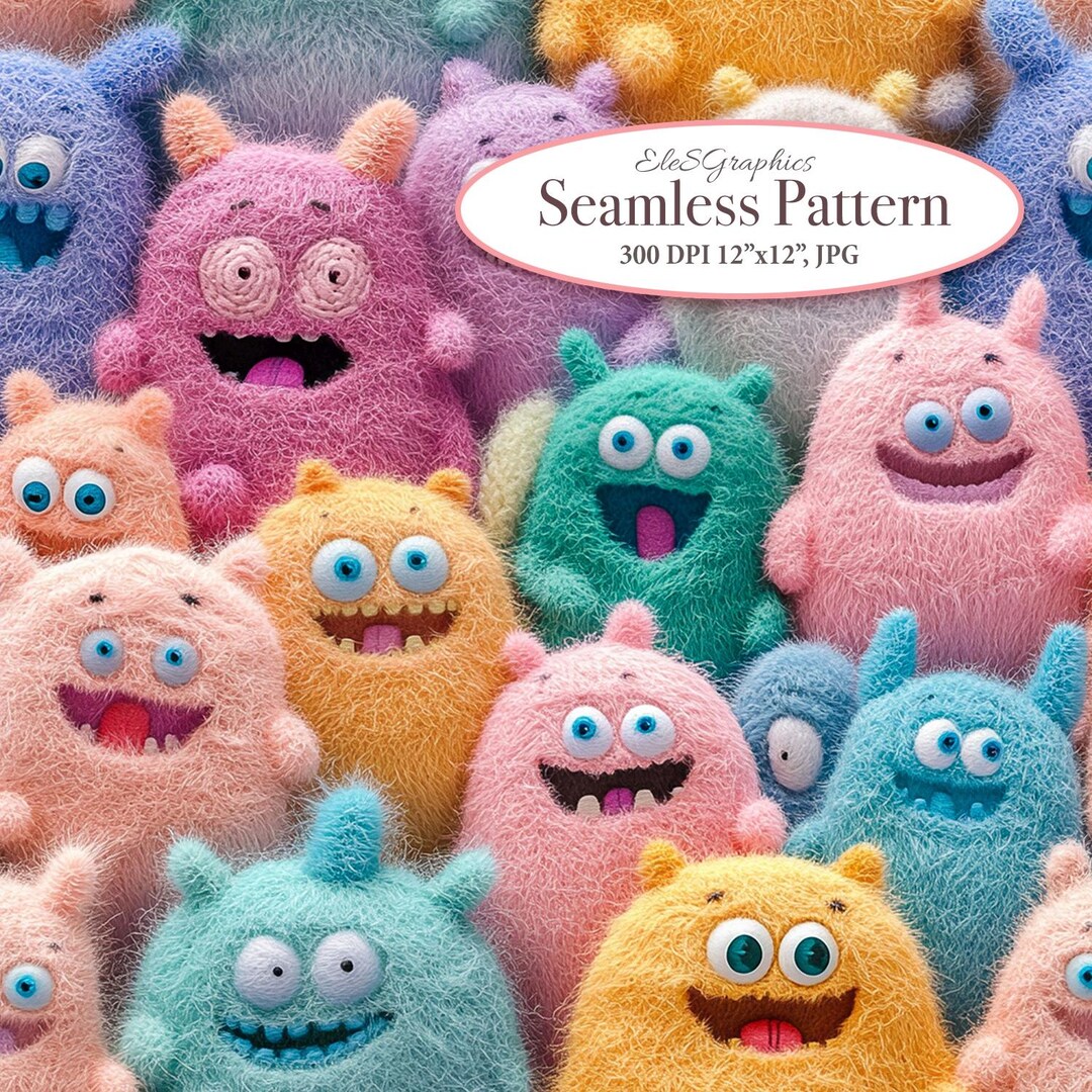 Fluffy Monster Seamless Pattern. Nursery Felted FAUX Embroidery ...