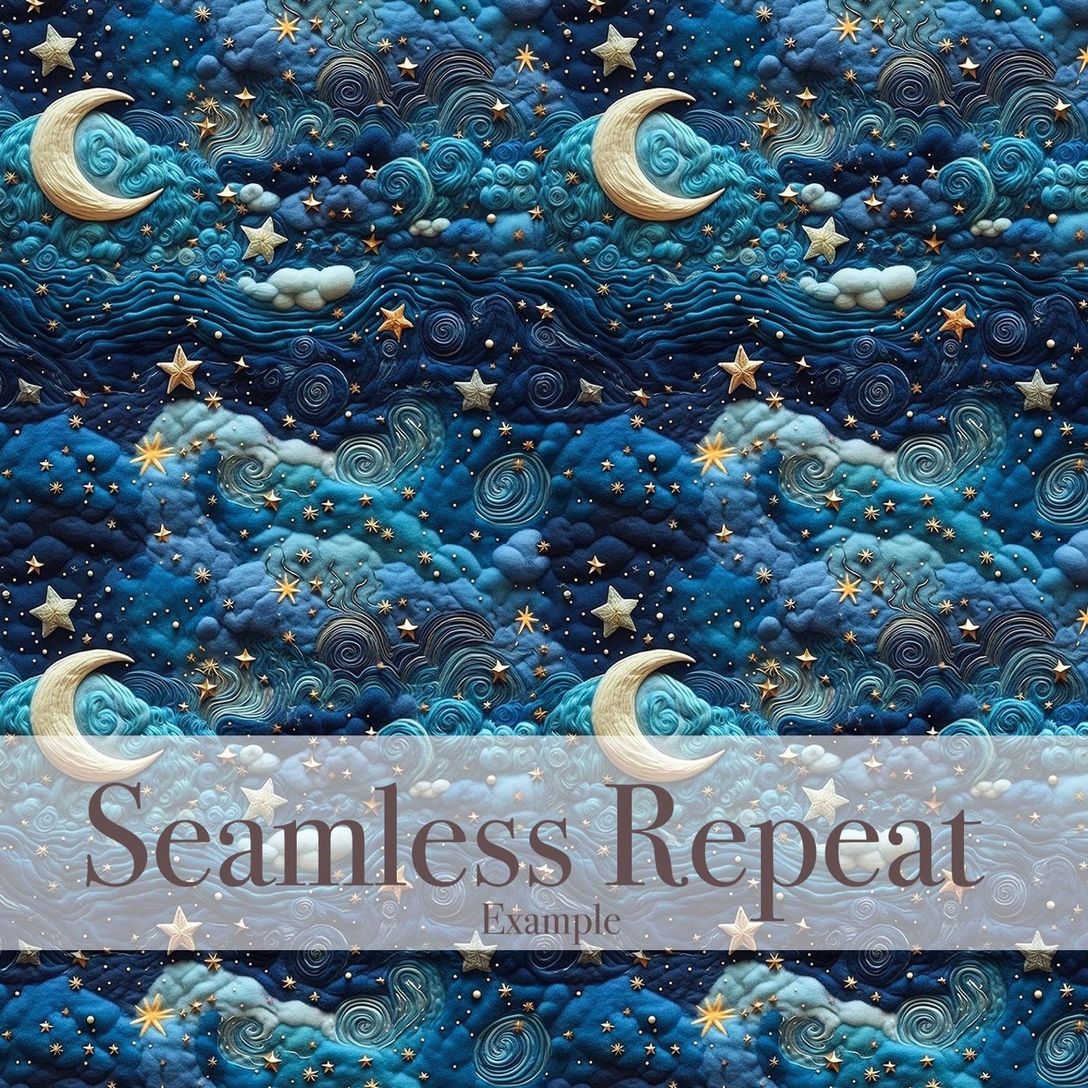Felted Night Sky Moon Stars Clouds Seamless Pattern. 3D Felted Faux ...