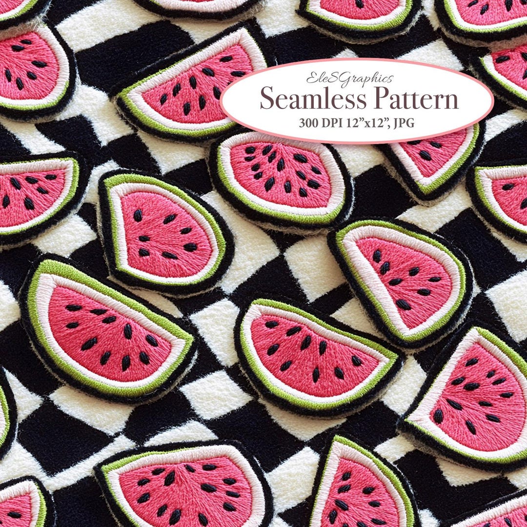 Girly Pink Watermelon Fruit Retro Checkerboard Seamless Pattern ...