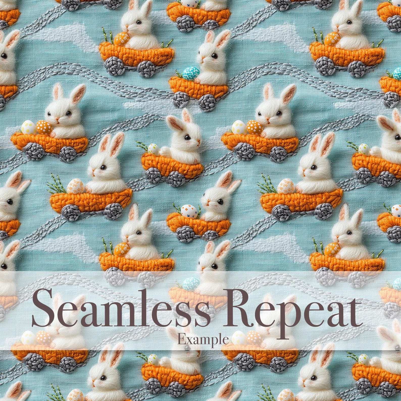Spring Easter Bunny in Carrot Car Seamless Pattern. Digital Download ...