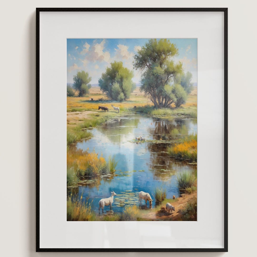 Printable Peaceful Rural Landscape Wildlife Countryside Scene Animals ...