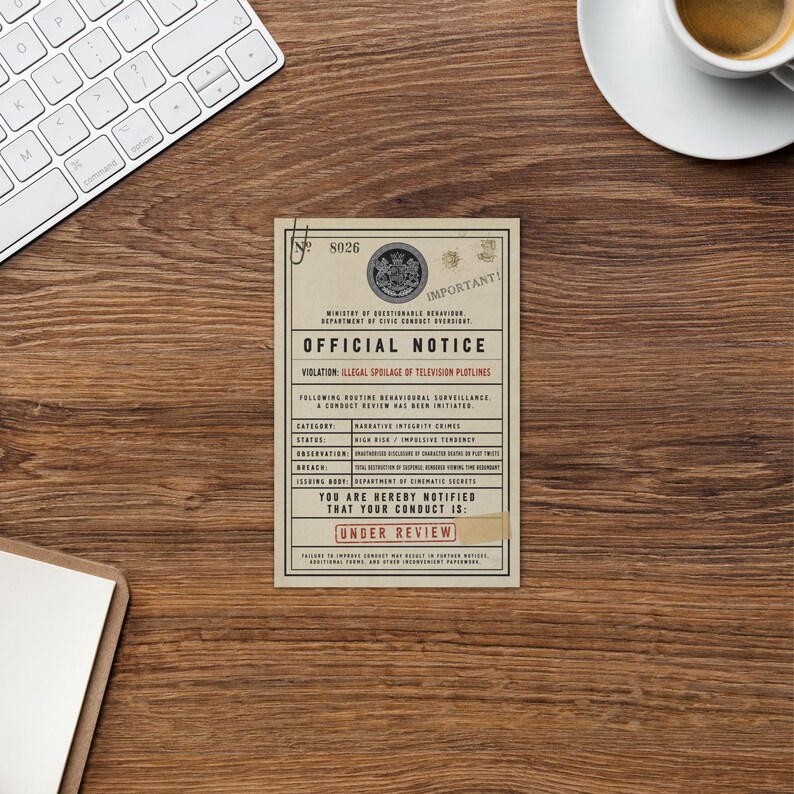 TV Spoilers Official Violation Notice Card, Funny Plot Reveal ...