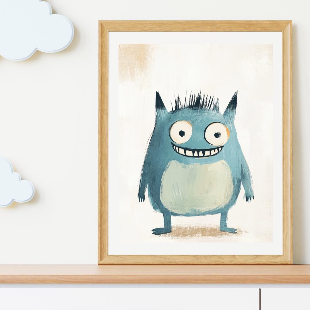 Smiling Blue Monster - Fun Digital Art for Nursery Decor - Etsy