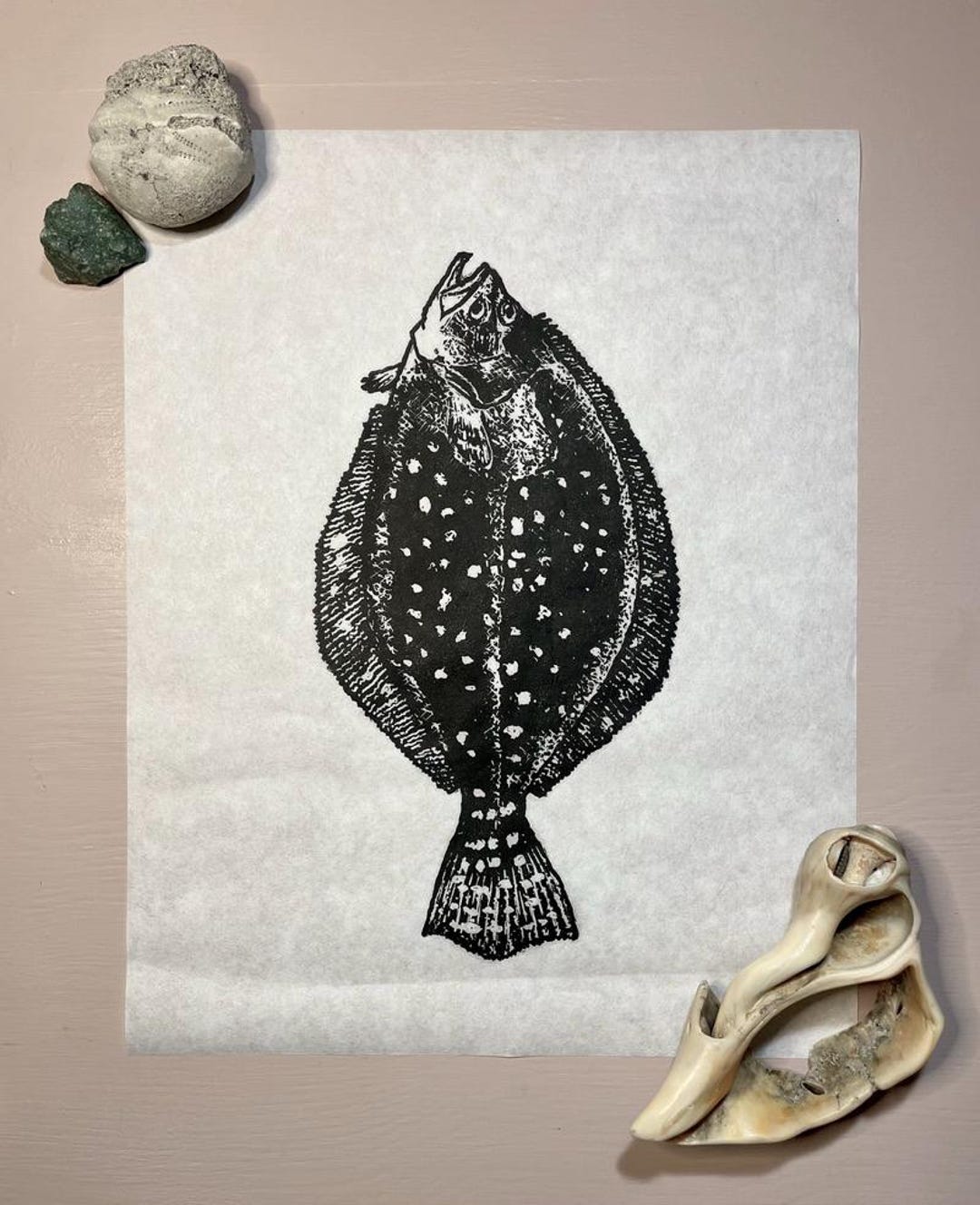 Southern Flounder Linocut Art Print | Hand Carved and Hand Printed ...