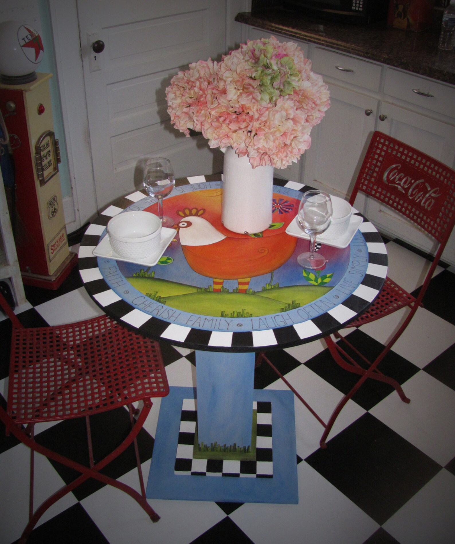 PAINTED FURNITURE Round Wood Table Handcrafted Black and - Etsy