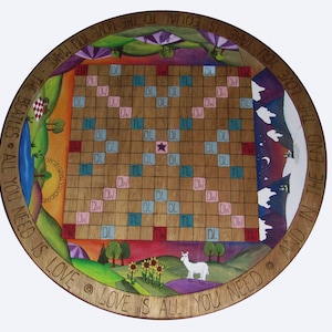 Painted Scrabble Board Lazy Susan, 20" Dia. Personalized Wood Lazy ...
