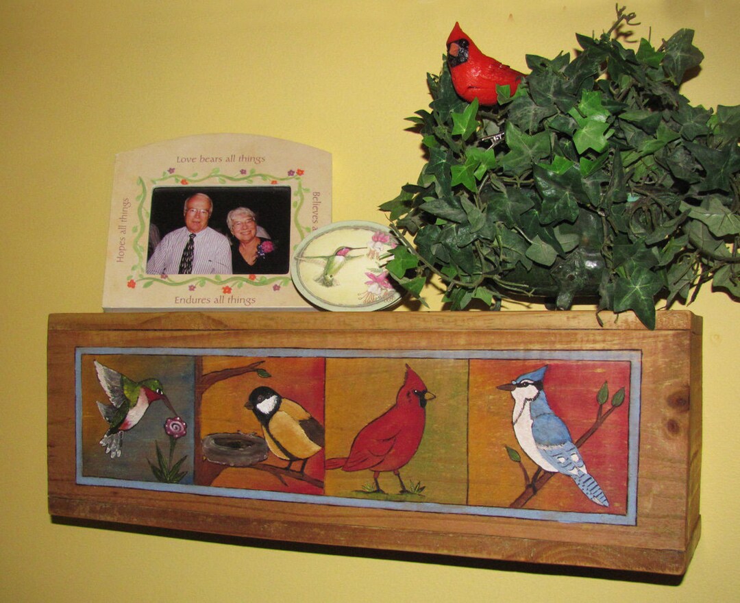 FLOATING SHELF, Shelf, Bird Lovers, Hummingbird, Cardinal, Painted ...
