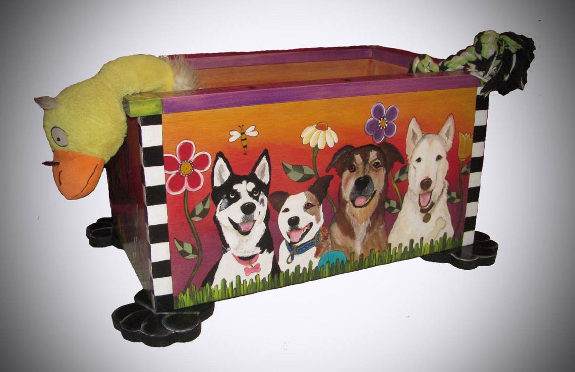 CUSTOM DOG Toy Box, Personalized Toy Chest, Your Pet Portraits, Pet Toy ...