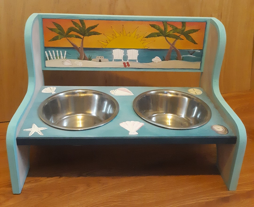 Personalized Large Wooden Dog Feeder, 2 Dog Bowl Stand, Painted Pet ...