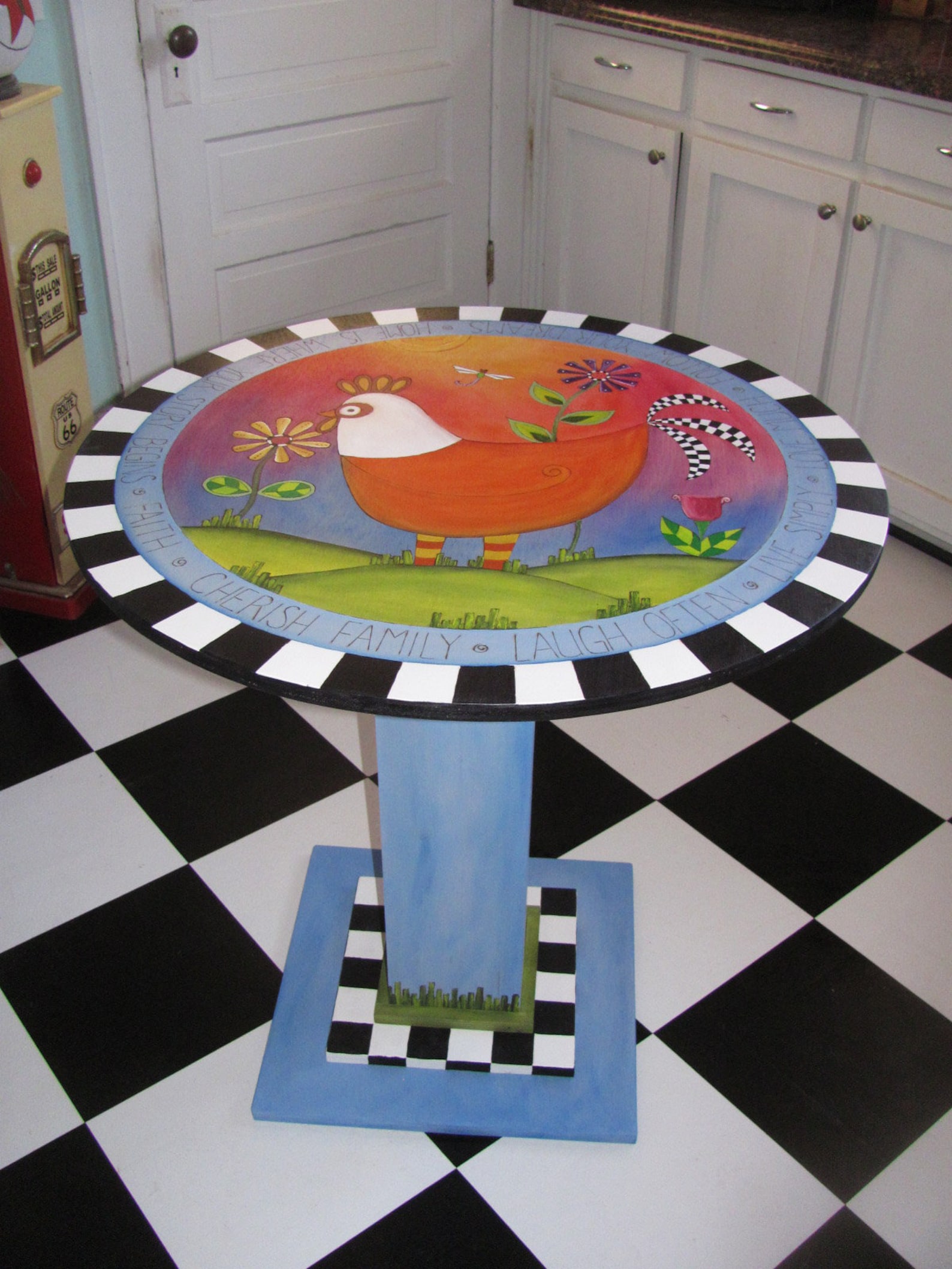 PAINTED FURNITURE Round Wood Table Handcrafted Black and - Etsy