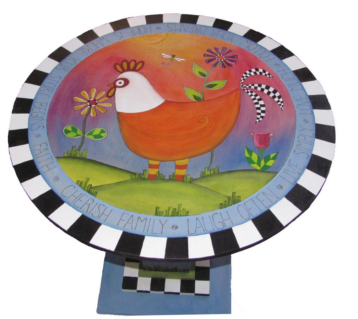 PAINTED FURNITURE Round Wood Table Handcrafted Black and - Etsy