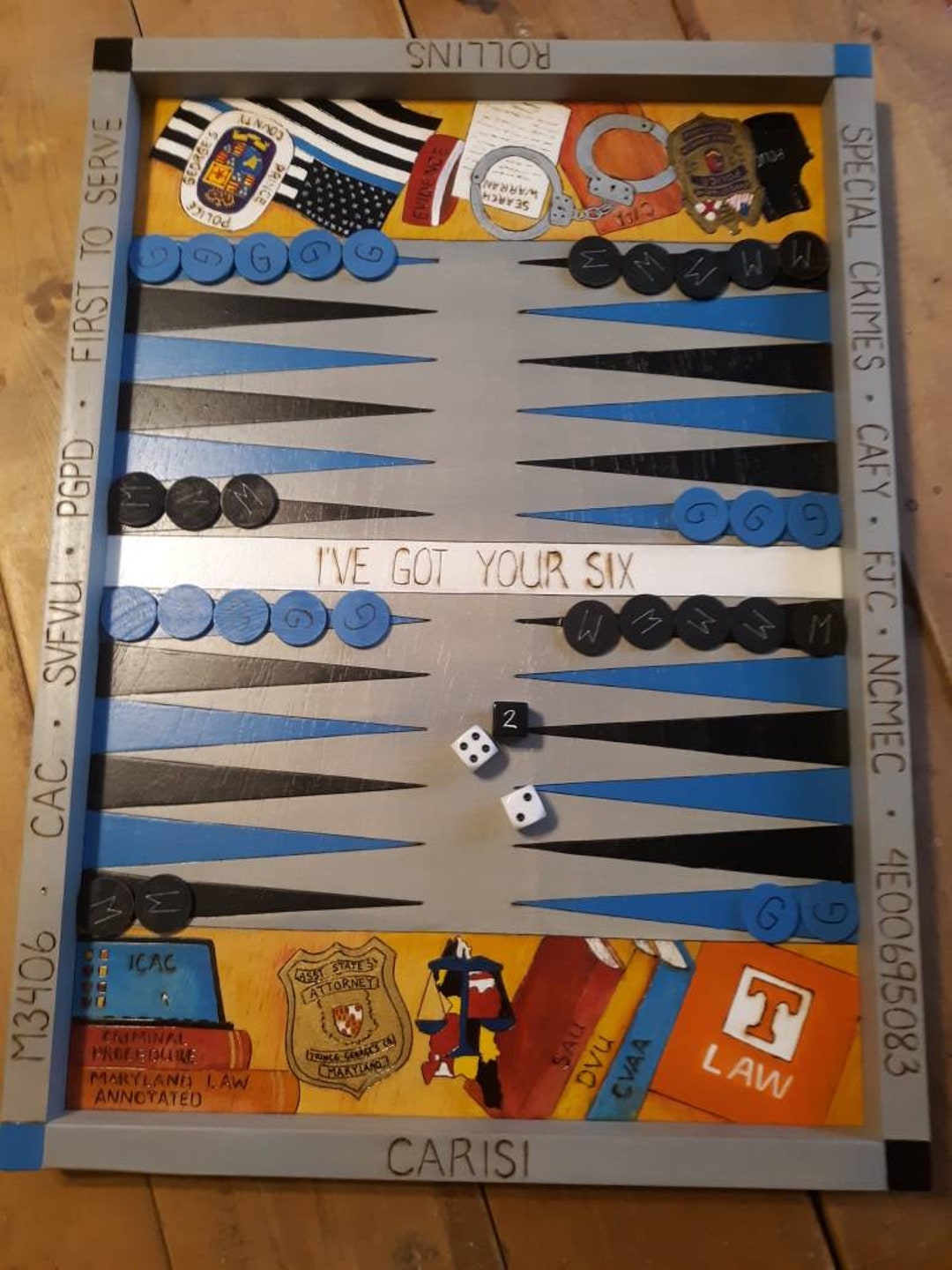 BACKGAMMON BOARD CUSTOM, Thin Blue Line Gifts, Police Officer Gifts ...