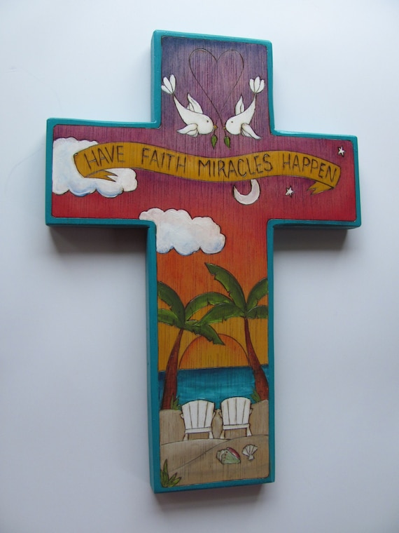 WOOD CROSS Handmade Cross handpainted cross Whimsical | Etsy